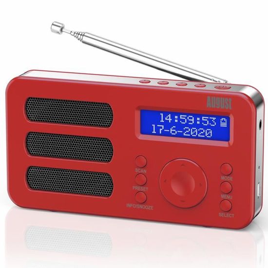 Radio FM DAB Plus Portable Rechargeable Batterie - August MB225 - Rouge - Cdiscount TV Son Photo