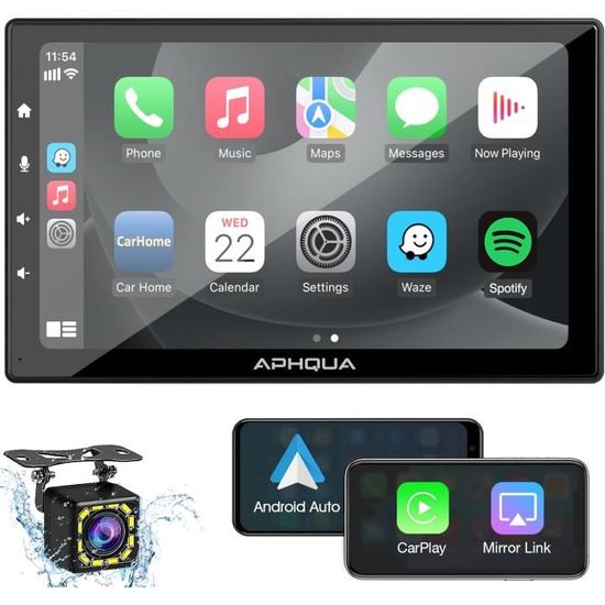 APHQUA A3RC 2023 Autoradio stéréo portable sans fil Apple CarPlay et Android avec pare-soleil ...