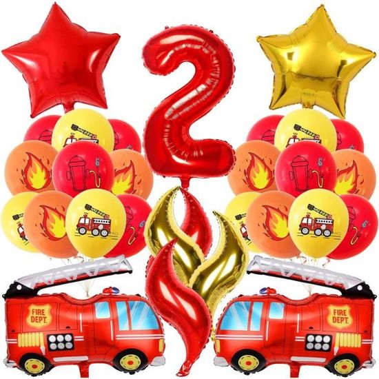 Décoration Anniversaire Pompier 2 Ans 21 Pièces, Ballons Camion De ...