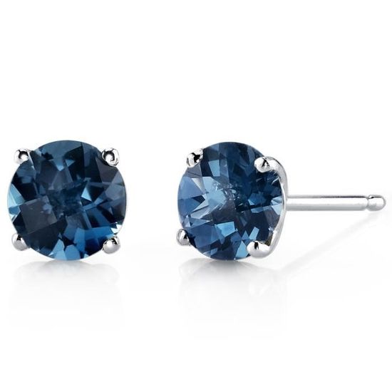 Boucles d'oreille Clou-Or blanc 14ct-Topaze bleue - Cdiscount