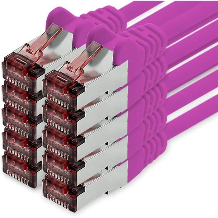 Câble réseau Cat.6 7,5m magenta - 10x Câble Ethernet Câble réseau ...