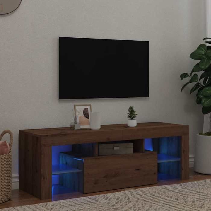 Meuble TV à LED-Banc TV avec lumière LED chêne artisanal bois d ...