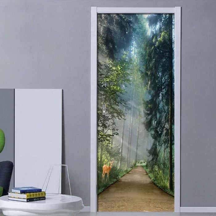 Sticker Porte Effet 3D - Autocollant Trompe L'Oei Pour Porte - Forêt ...
