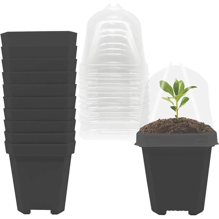 Lot De 10 Pots De Fleurs Carrés En Plastique Avec Dôme D'Humidité 7,6 ... Lot De 10 Pots De Fleurs Carrés En Plastique Avec Dôme D'Humidité 7,6 ...