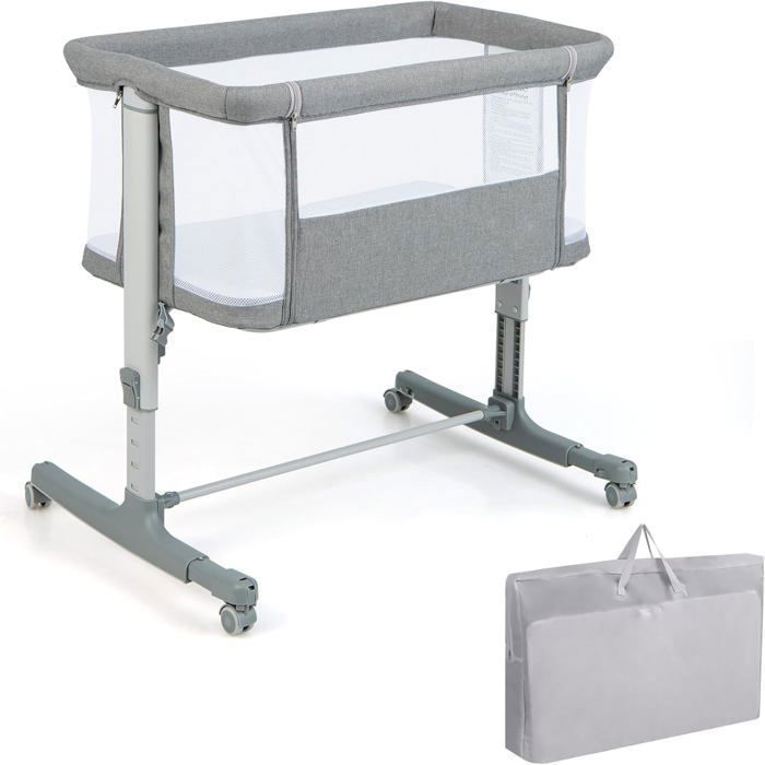 COSTWAY Lit Cododo Bébé avec Matelas-5 Hauteurs Réglables-Charge 9KG ...