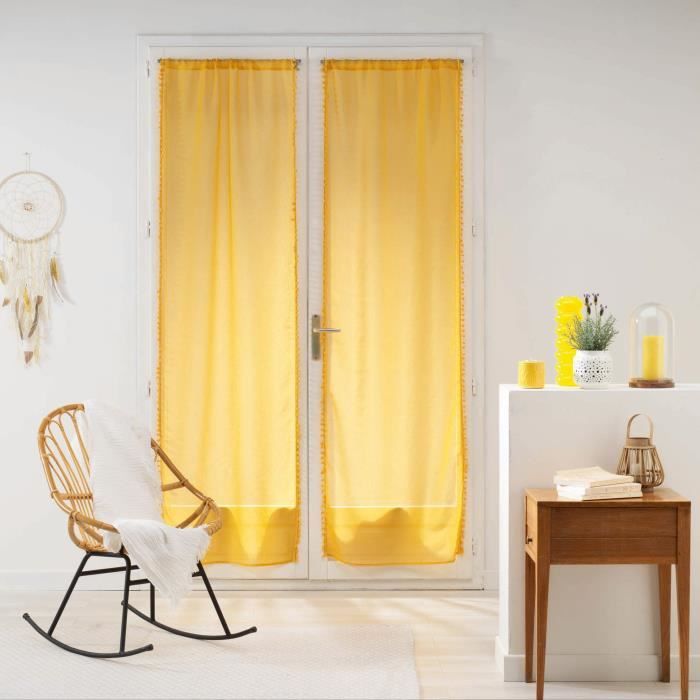 Paire droite passe tringle 2 x 70 x 200 cm voile sable pompons galoni ...