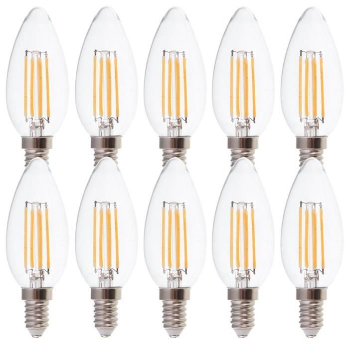 Lot de 10 Ampoules Flamme Filament 4w eq. 40W Culot E14 blanc chaud 2700K - Cdiscount Maison