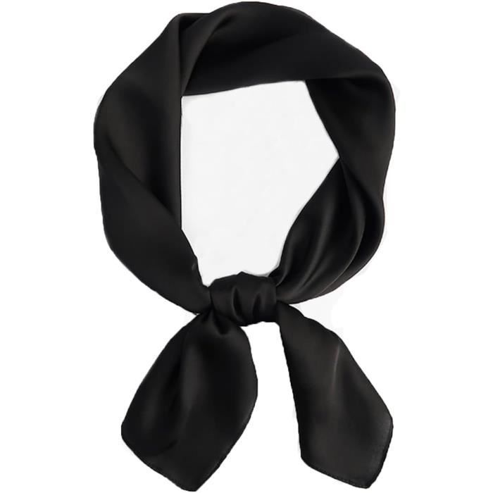Foulard Femme Carré De Satin Soie Bandana Noir Cheveux Bandeau Mouchoir ...