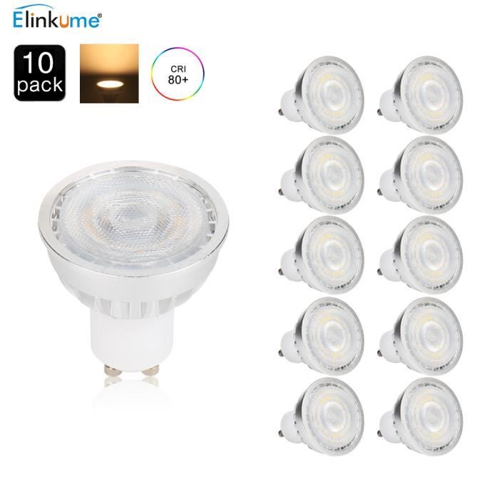Lot de 10 Ampoules Spot LED GU10 Blanc chaud 5W Équivalent 40W 400LM ... Lot de 10 Ampoules Spot LED GU10 Blanc chaud 5W Équivalent 40W 400LM ...