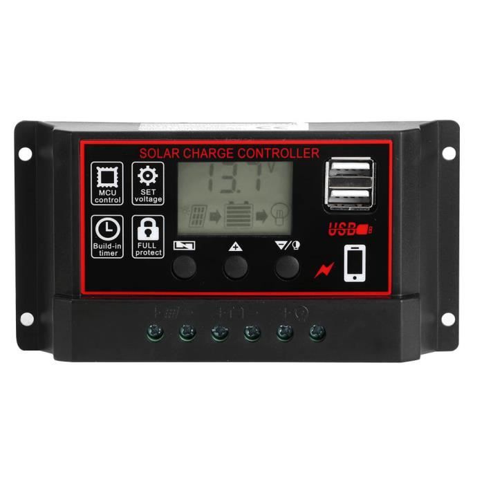 Contrôleur de charge solaire - HURRISE - USB réglable 12V 24V - Écran LCD - Protection intégrée ...