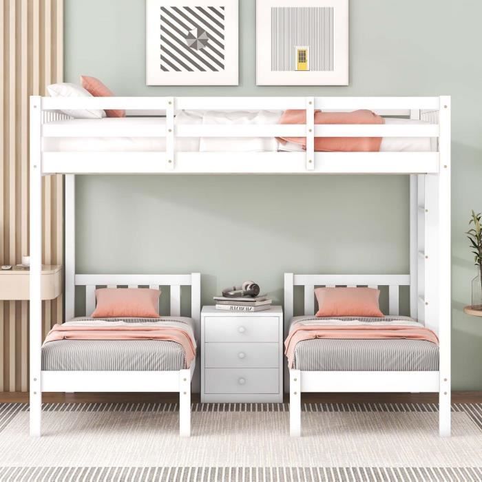 Lits superposé triple 140x200cm + 2x 70x140cm, avec table de chevet ...