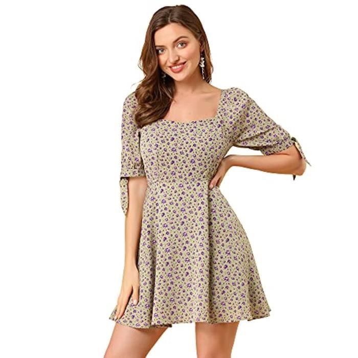 Robe E19VO Mini-robe ajustée et évasée Aline à imprimé floral et col en ...