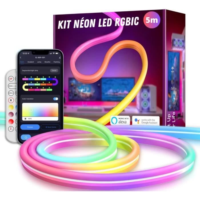 Ridgetube Kit Neon Led 5 Metres Rgbic Étanche Ip65, Idéal Pour Ruban Mural Gaming Bande Led ...