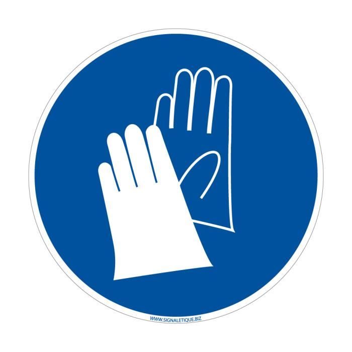 Panneau d'obligation port de gants de protection obligatoire - Adhésif ...