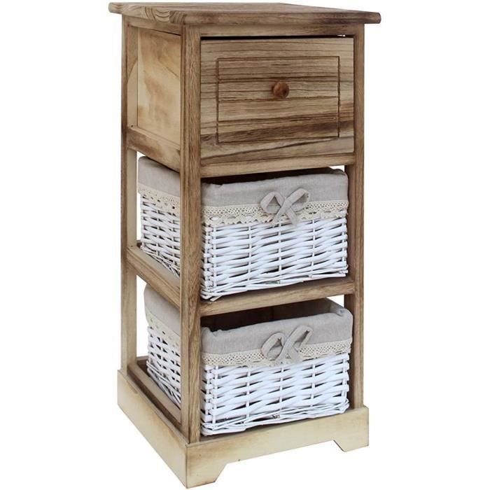 Rebecca Mobili Commode Bois Osier, Petit de Rangement Salle de Bain 3 ...