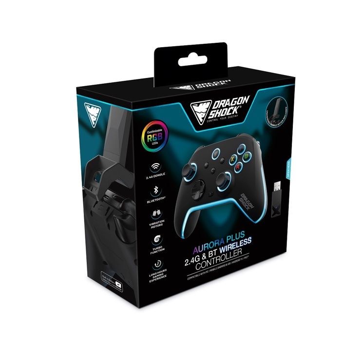 DragonShock - Manette RGB sans fil noire AURORA PLUS avec support ...