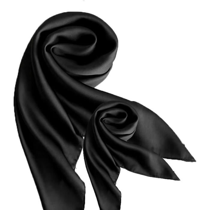Foulard Femme Carré De Satin Soie Bandana Noir Cheveux Bandeau Mouchoir ...