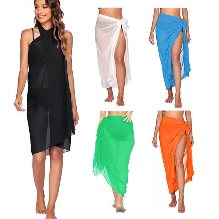 Robe de plage,Cache maillot de bain en mousseline de soie pour femme ...