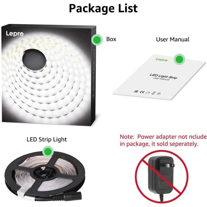 Le Ruban Led 10M, Bande Led 600 Leds Smd 2835 Blanc Froid 6000K, Bande Lumineuse 16W 2300Lm Pour ...