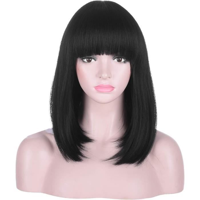 Perruque Bob Courte Noir Avec Frange Perruque Naturelle Courte Droite ...