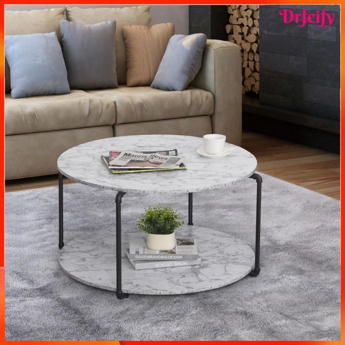Table basse - AKOZON - 14880 - Ø 80 cm - Plateau imitation marbre blanc ...
