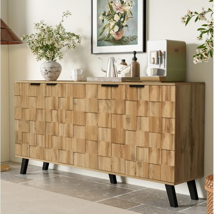 Buffet moderne à 4 portes, 160,5 x 35,5 x 78 cm – Design pratique pour ...