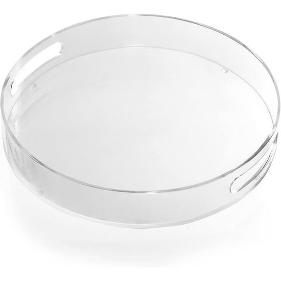 Kurtzy Plateau Transparent Rond en Plastique avec Poignées - 30 cm de ...