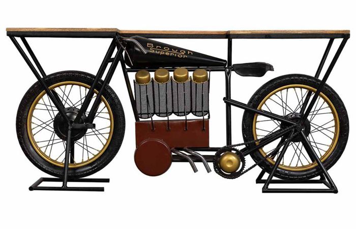 Meuble console, table console moto en bois naturel et métal noir ...