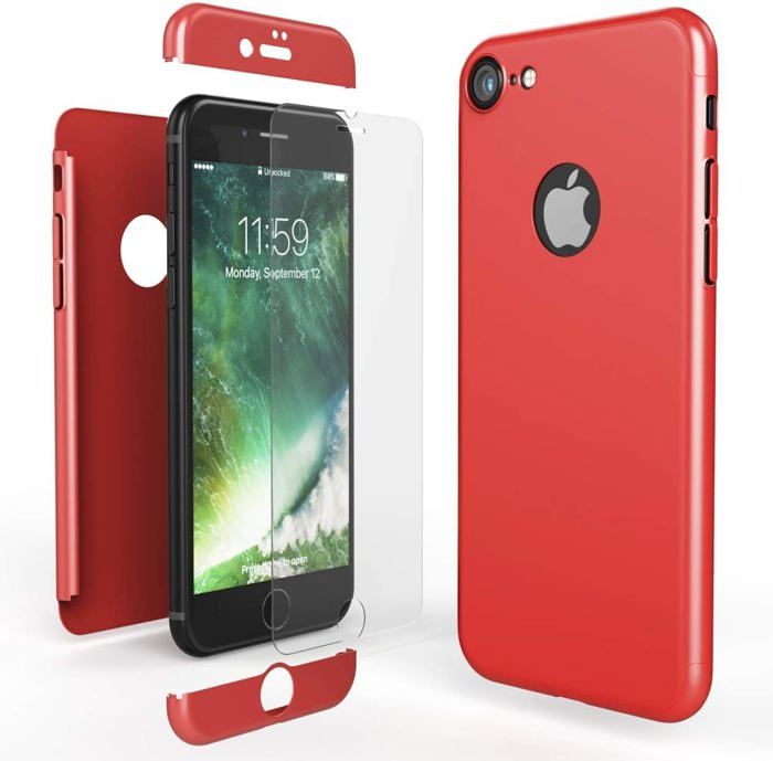 Coque Intégrale iPhone 7 Rouge Ultra Fine avec Verre Trempé et ...