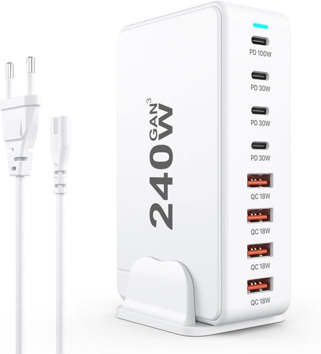 240W Chargeur Usb C Multiple, 8-Port Gan Type C Adaptateur Avec 4 Usb C ...
