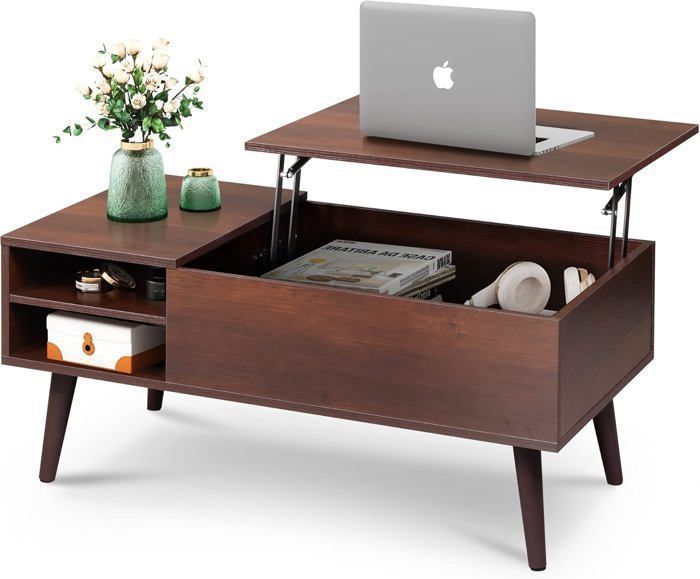 WLIVE Table Basse Relevable avec Rangement Caché et Ouvert – Table de ...