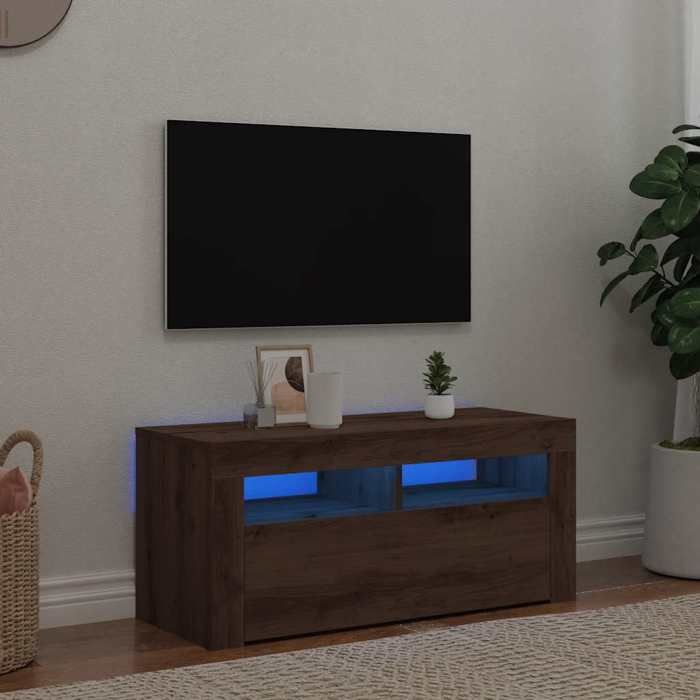 Meuble TV à LED-Banc TV avec lumière LED chêne artisanal bois d ...