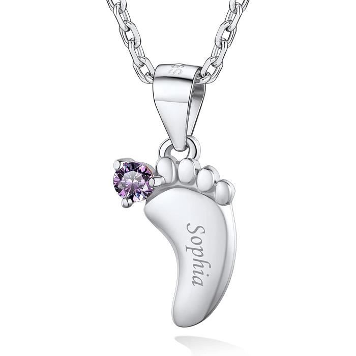 Collier Pieds De Bébé Personnalisé Prénoms Avec Pierres De Naissances ...
