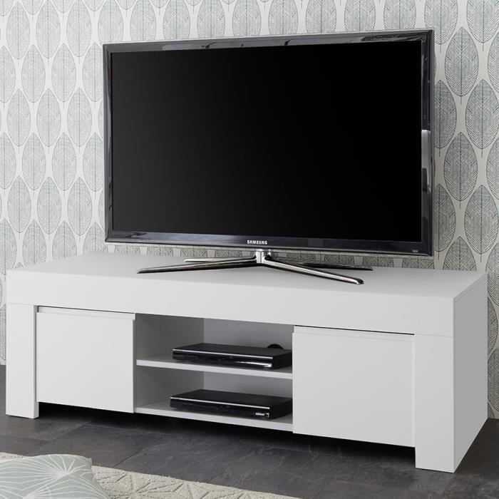 Banc TV design blanc laqué AGATHE Blanc - Cdiscount Maison