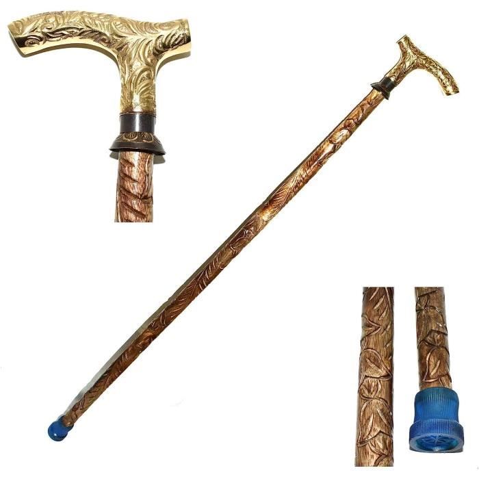 Canne De Marche En Bois Avec Poignée En Laiton En Forme De T[m1782 ...