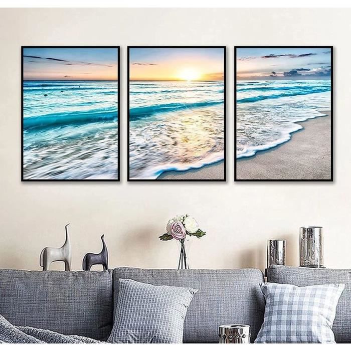 3 Affiches Ensemble D'affiches de Murale, Vue Mer Plage Lever du Soleil ...