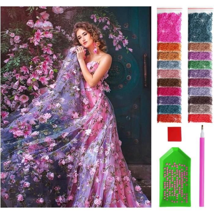 Diamond Painting Kit Complet - Fille Avec Une Robe Fleurie - 30X40 Cm ...