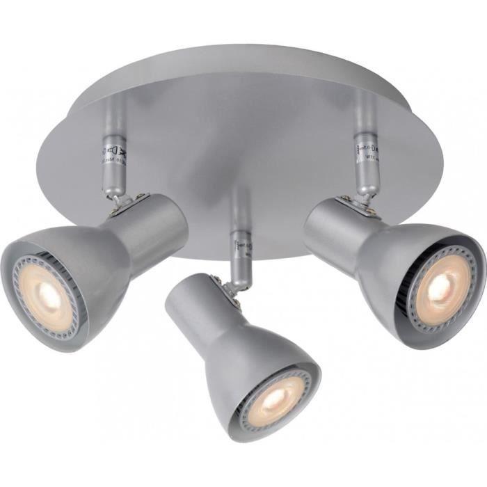 LAMPEA - Spot industriel led en métal gris 3 spots Beluga Gris ...