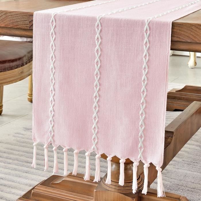 Ferme Rose Chemin De Table Coton Lin Chemin De Table 90Cm Avec Glands À ...