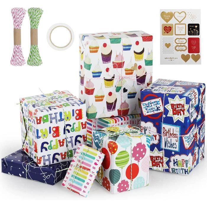 Geepen Papier Cadeau, 6 feuilles Papier Cadeau Enfant avec ficelle ...