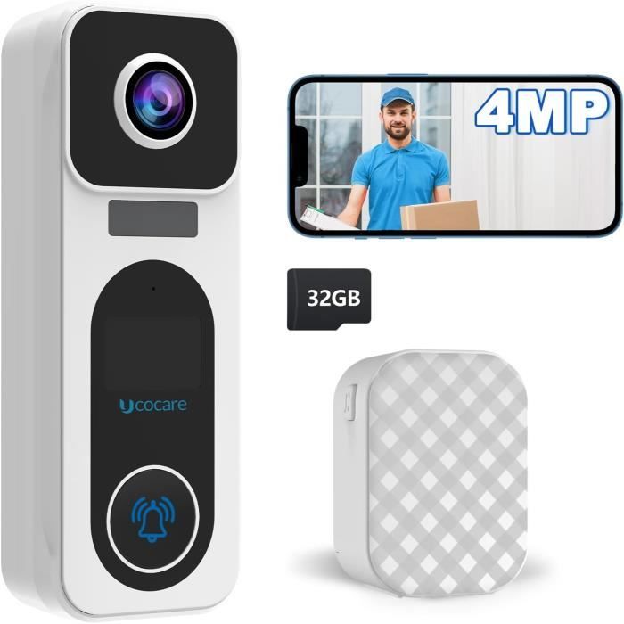 4Mp Qhd Sonnette Sans Fil Avec Camera, Sonnette Sans Fil Exterieure ...