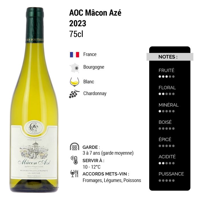 Cave d'Azé Mâcon Azé 2023 - Vin Blanc de Bourgogne (6x75cl) - La cave ...