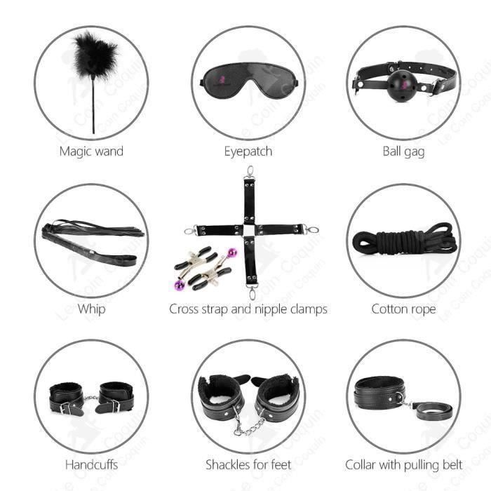 Kit bondage sm menottes poignet et chevilles bandeau fouet lit noir pas ...