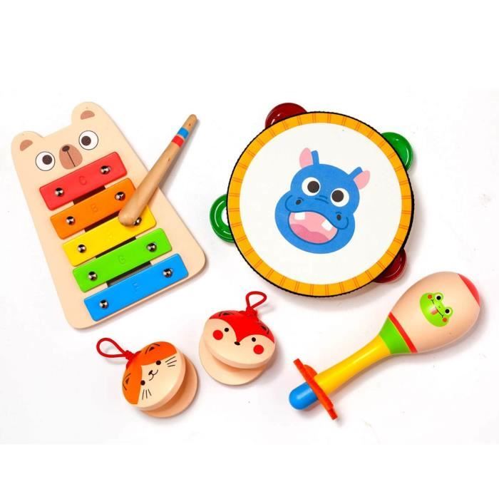 Jeu d'instruments de musique en bois - MOLTO - Tambourin, maraca ...