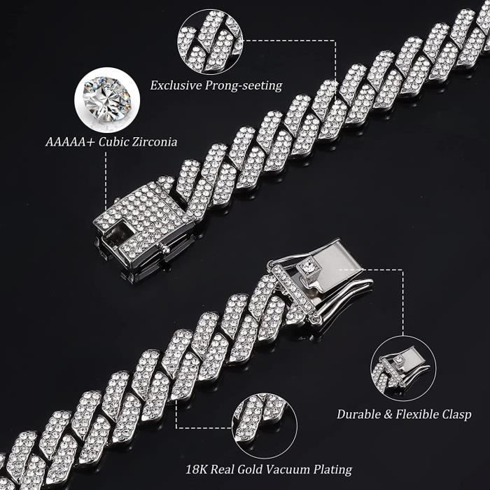 Cubaine Collier Bracelet Strass Collier Bling Diamant À Maillons ...