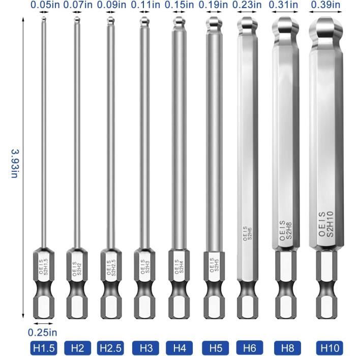 Lot De 9 Embout Visseuse Long Aimanté 100Mm, 1-4 Pouce Hex Embout ...