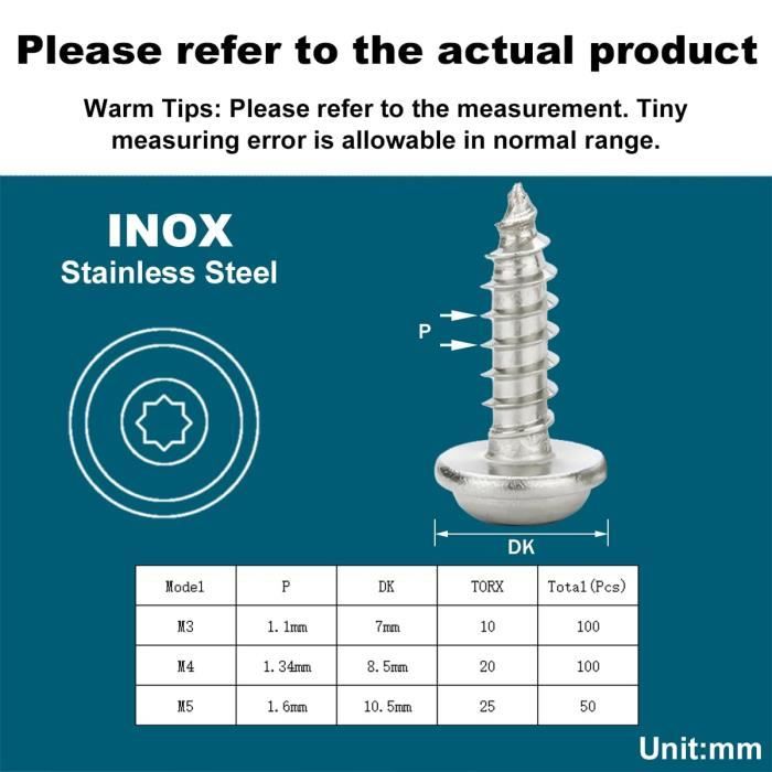 Drenky Vis À Tôle Torx M4X18Mm,50 Pièces Vis A Bois Avec Rondelle Acier Inoxydable A2 V2A Vis ...