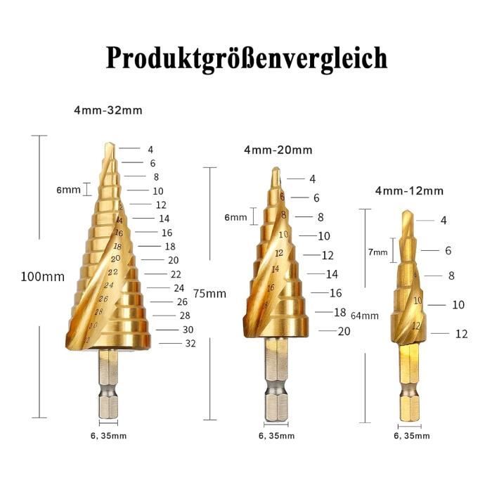 Foret Étagé,Foret Conique Hss Pour Métal,Bois,Plastique,4 À 20 Mm[J3876 ...
