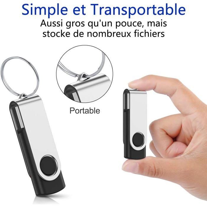 Clé USB 8Go, lot de 5, USB 2.0, pivotantes, stockage, porte-clé ...