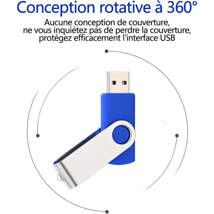 Clé USB 8Go, lot de 5, USB 2.0, pivotantes, stockage, porte-clé ...